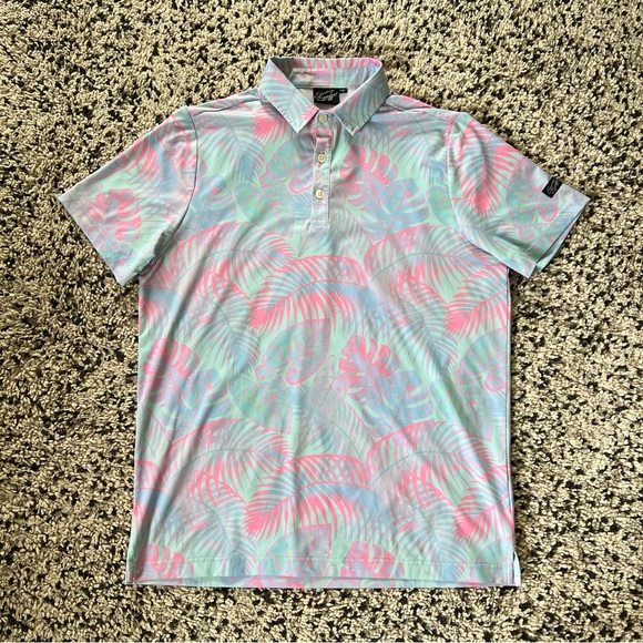 Sunday Swagger | Shirts | Sunday Swagger Golf Polo Shirt Blue Pink Palm ...